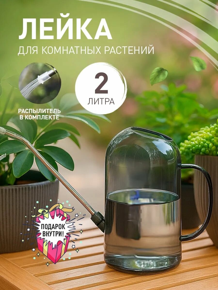 Лейка для цветов комнатных iulkapu, с распылителем, пластик, 2 л