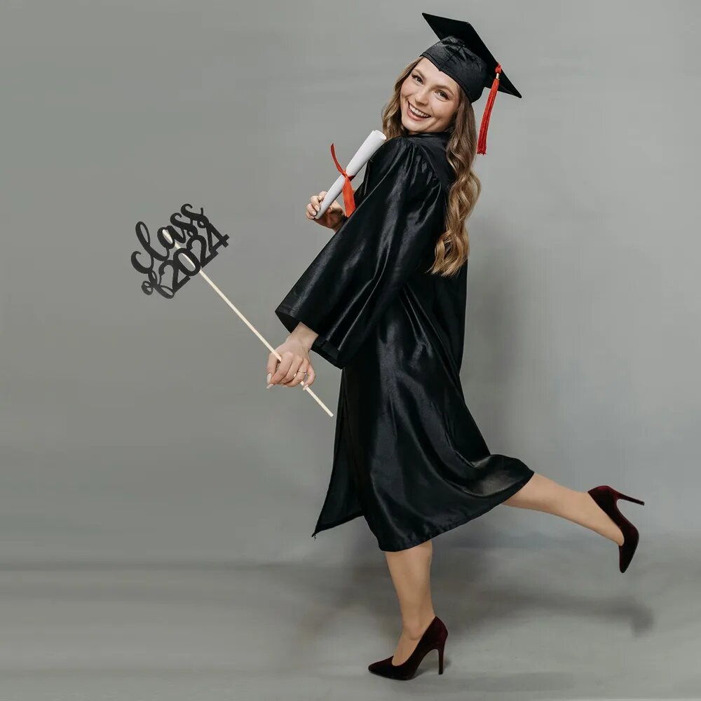 Черные бумажно-деревянные топперы для кексов и букетов к выпускному 2024 года, набор из 12 штук