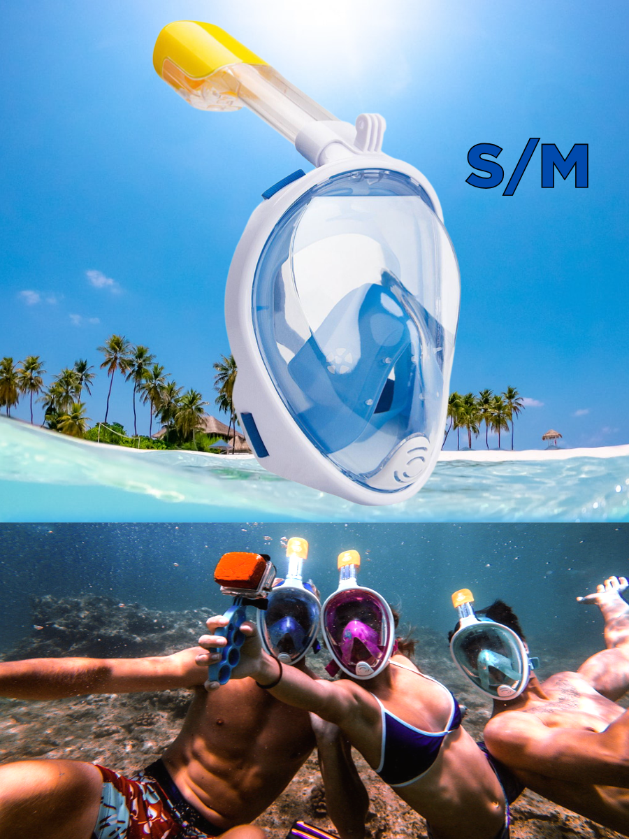 Подводная полнолицевая маска для плавания (снорклинга) FreeBreath S/M (синий)