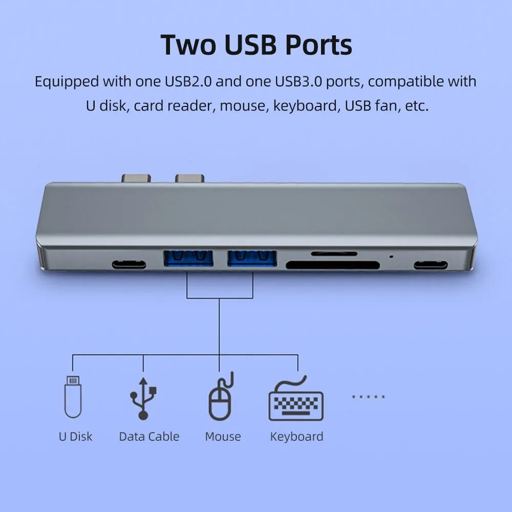 USB-концентратор серый, c HDMI, USB 3.0, USB Type-C, для MacBook Pro/Air — фото 1