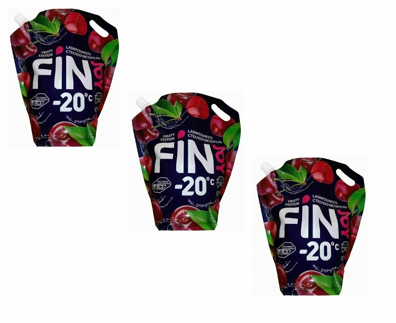 Автоочиститель Fin Joy Fruity Edition стёколcherry ( -20° C), 4 л дой-пак 3упаковки
