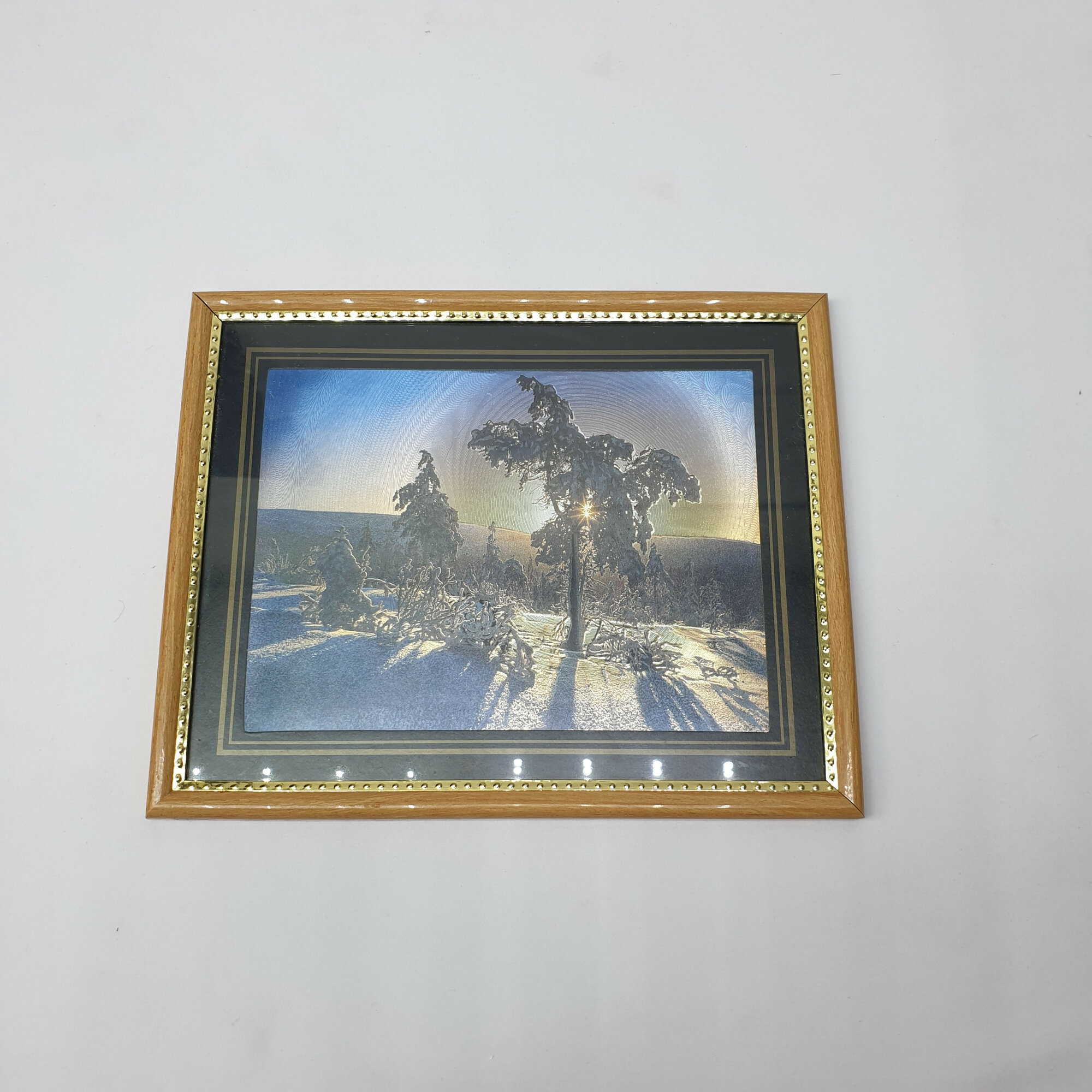 Винтажная картина голографическая Ночной лес 20х25. Пластик, дерево