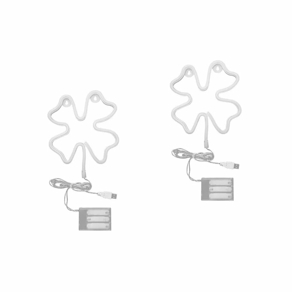 Набор из 2 белых светодиодных неоновых вывесок в форме клевера для декора праздников