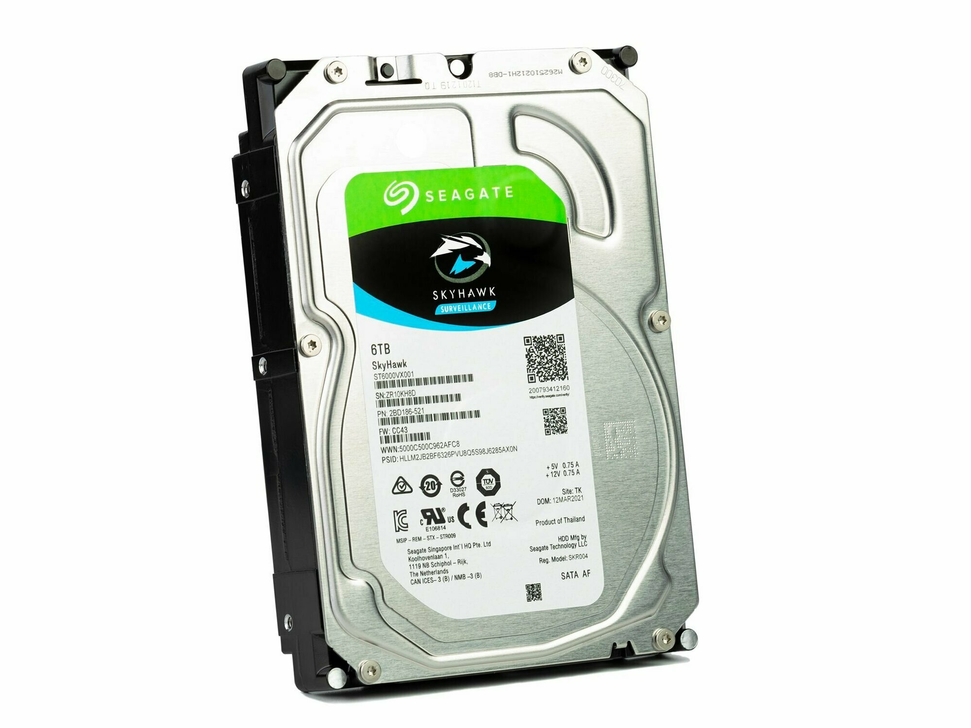 Жесткий диск Seagate SkyHawk 6Tb, 256Mb SATA 6Gbit/s, ST6000VX001, для систем видеонаблюдения
