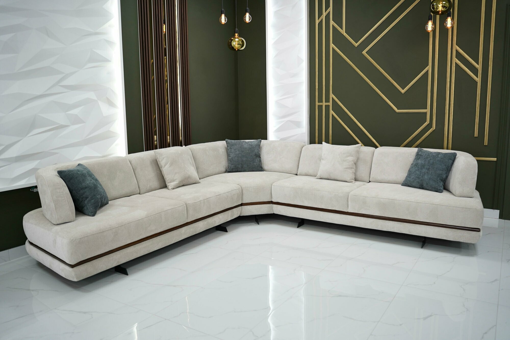 Диван угловой "Уютный-Гарант", механизм шагающая спинка, обивка рогожка, бежевый