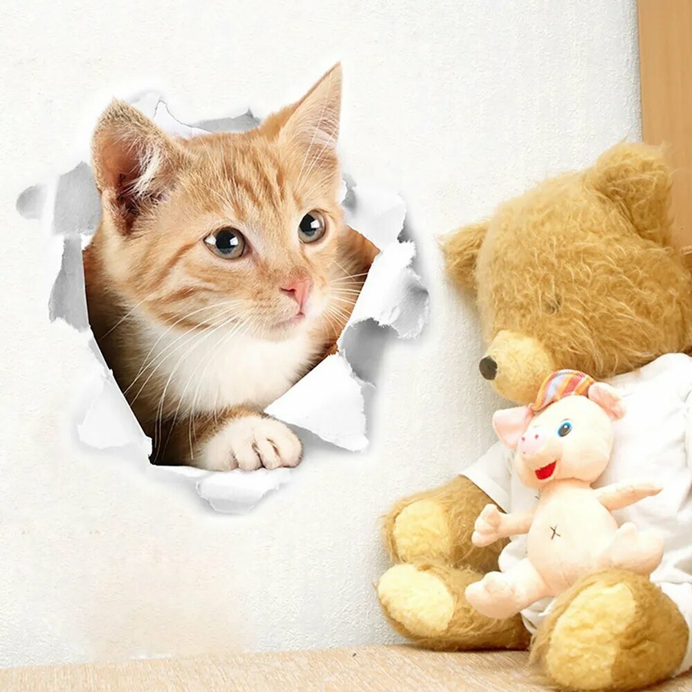 Самоклеящиеся наклейки-наклейки с милыми кошками, настенные наклейки с креативным 3D-эффектом