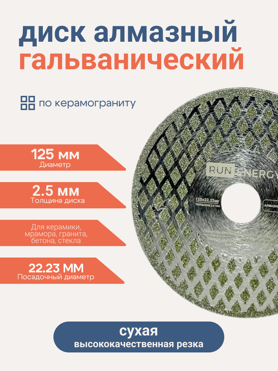 Диск гальванический алмазный отрезной 125 мм для УШМ
