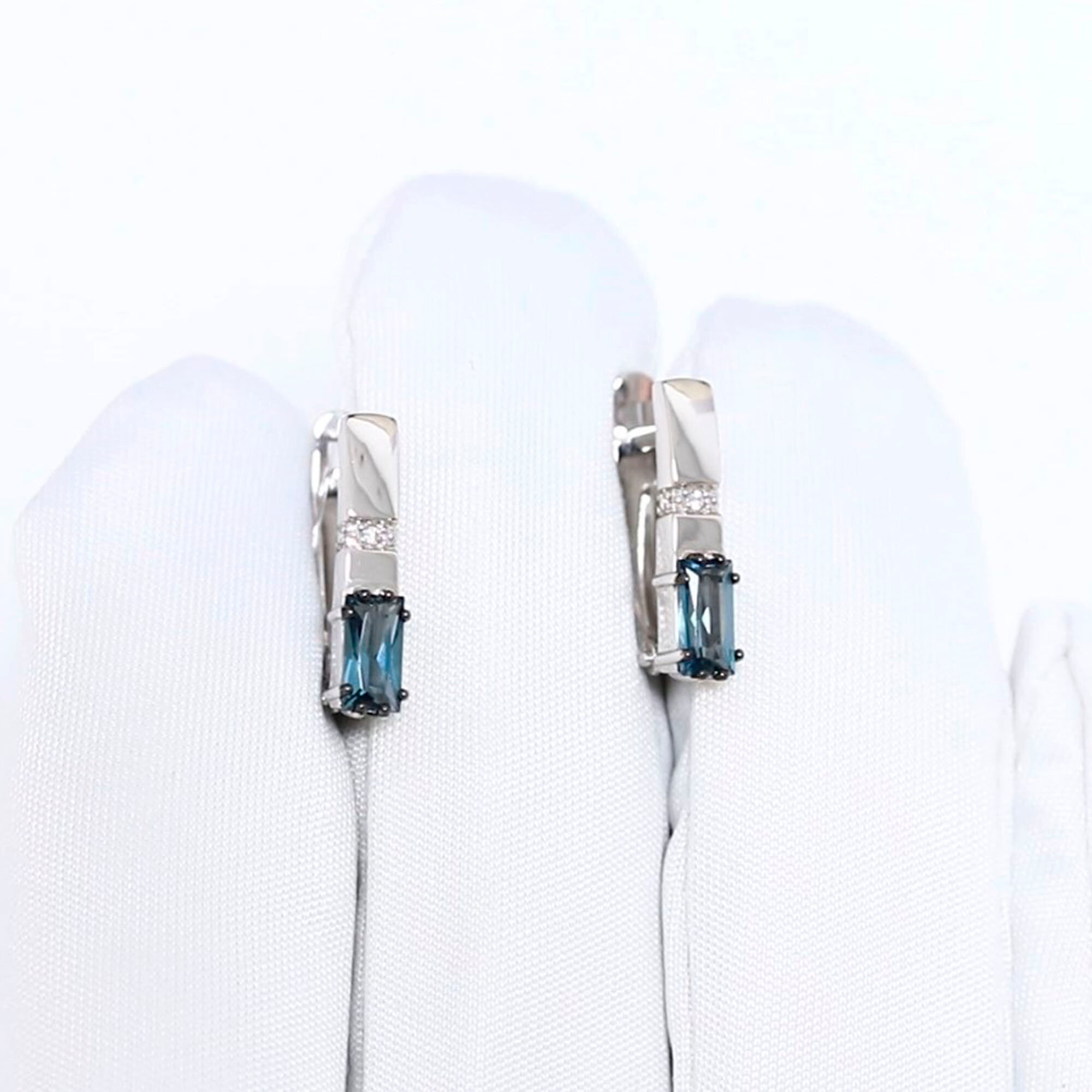 Серьги, белое золото, 585 проба, топаз, фианит