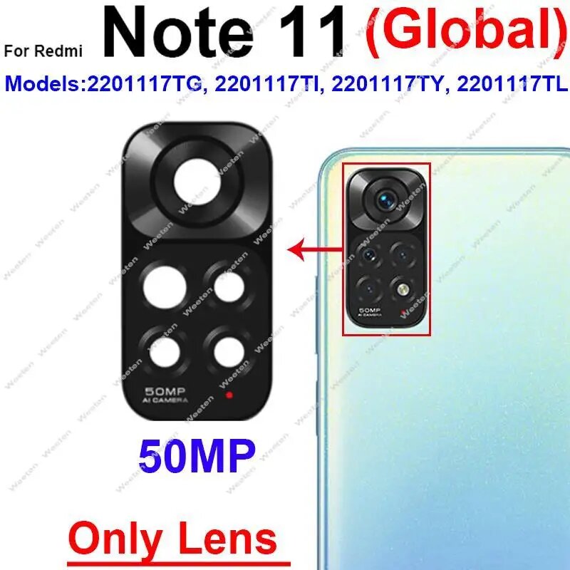 Стеклянный объектив для задней камеры Xiaomi Redmi Note 11 Pro Plus 11SE 11S 11T Note 11-(Global)