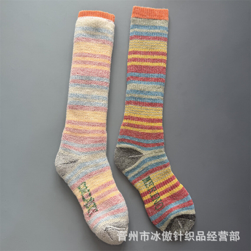 Носки для катания на лыжах из 100% мериносовой шерсти, утолщенные и теплые, женские длинные носки с махровой подкладкой для альпинизма и активного отдыха на природе.