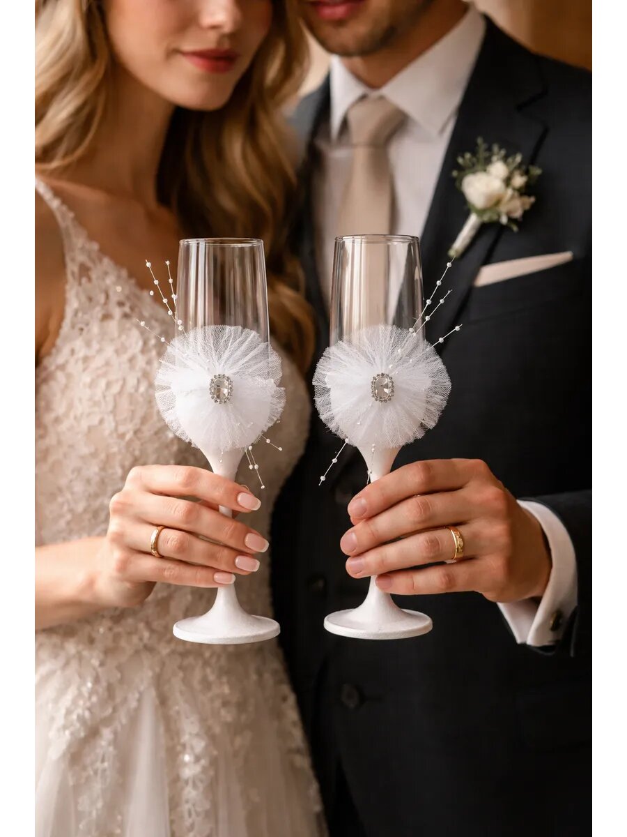 Свадебные бокалы для молодоженов, фужеры жениха и невесты для шампанского новобрачных 2 шт.