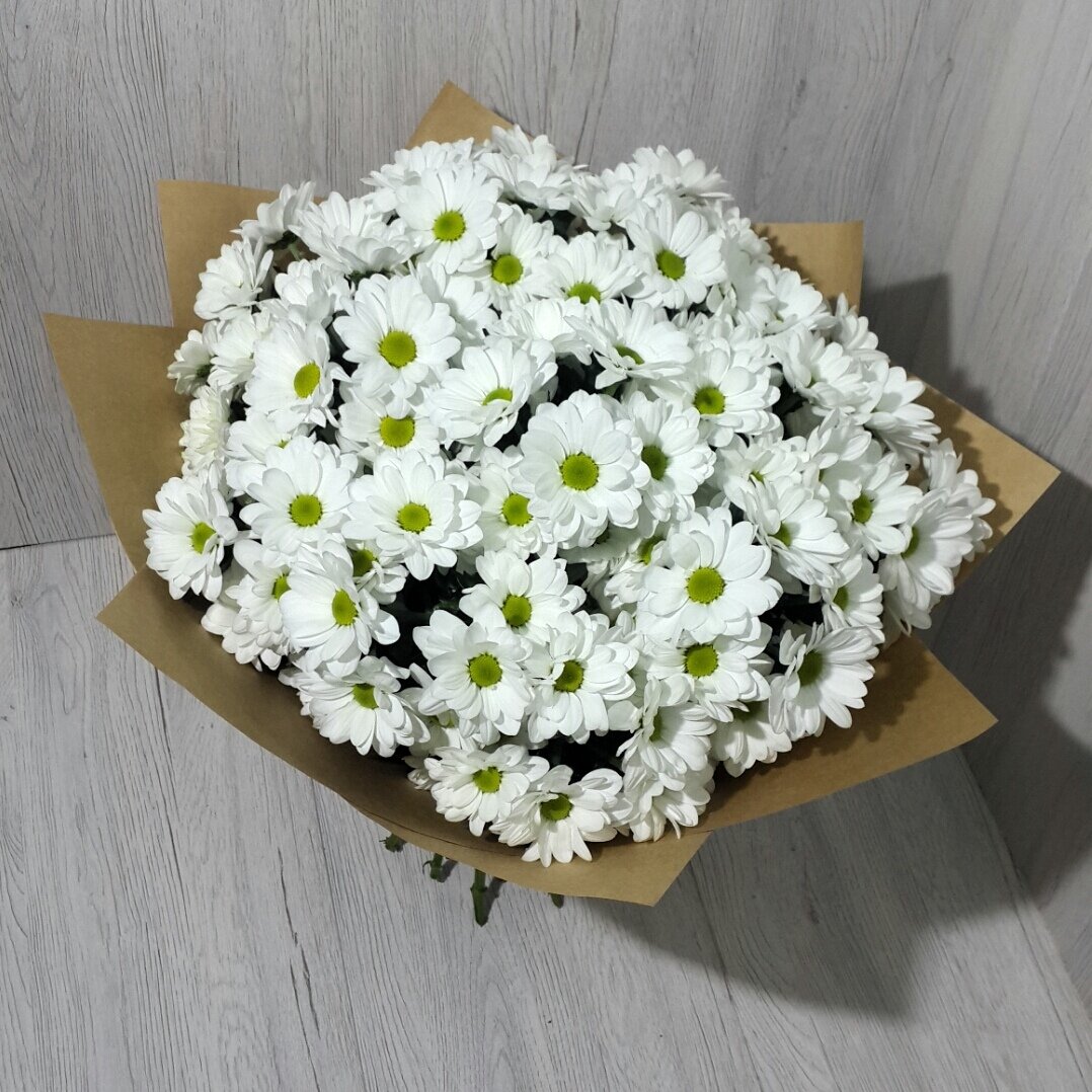 Букет из 15 хризантем, монобукет, белая, идеальный минималистический подарок
