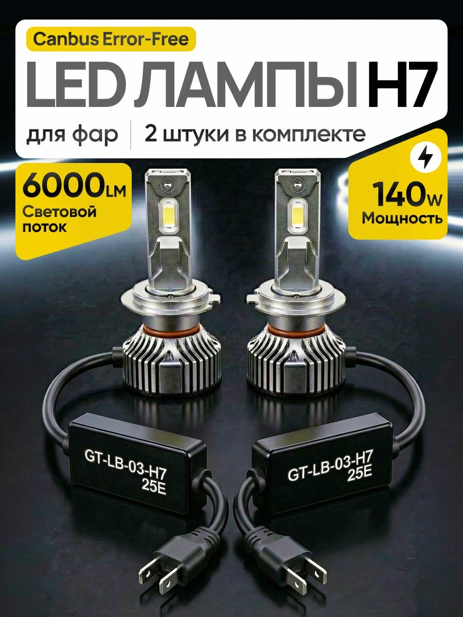 Светодиодные лампы H7 автомобильные лед лампочки LED с обманкой Canbus (6000K, белый свет)
