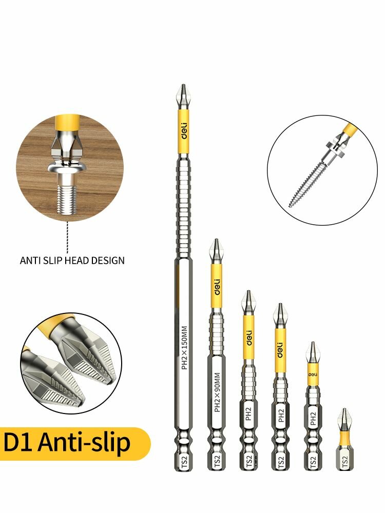 Набор бит для шуруповёрта 6 шт магнитные торсионные ударные биты, 1/4" шестигранник, для шуруповёртов и ударных дрелей