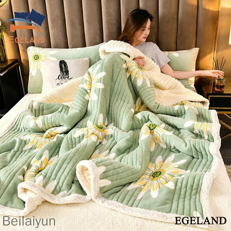 Новое трехслойное одеяло из овечьей шерсти 200x230cm Голубое-Egeland Домашнее прядение