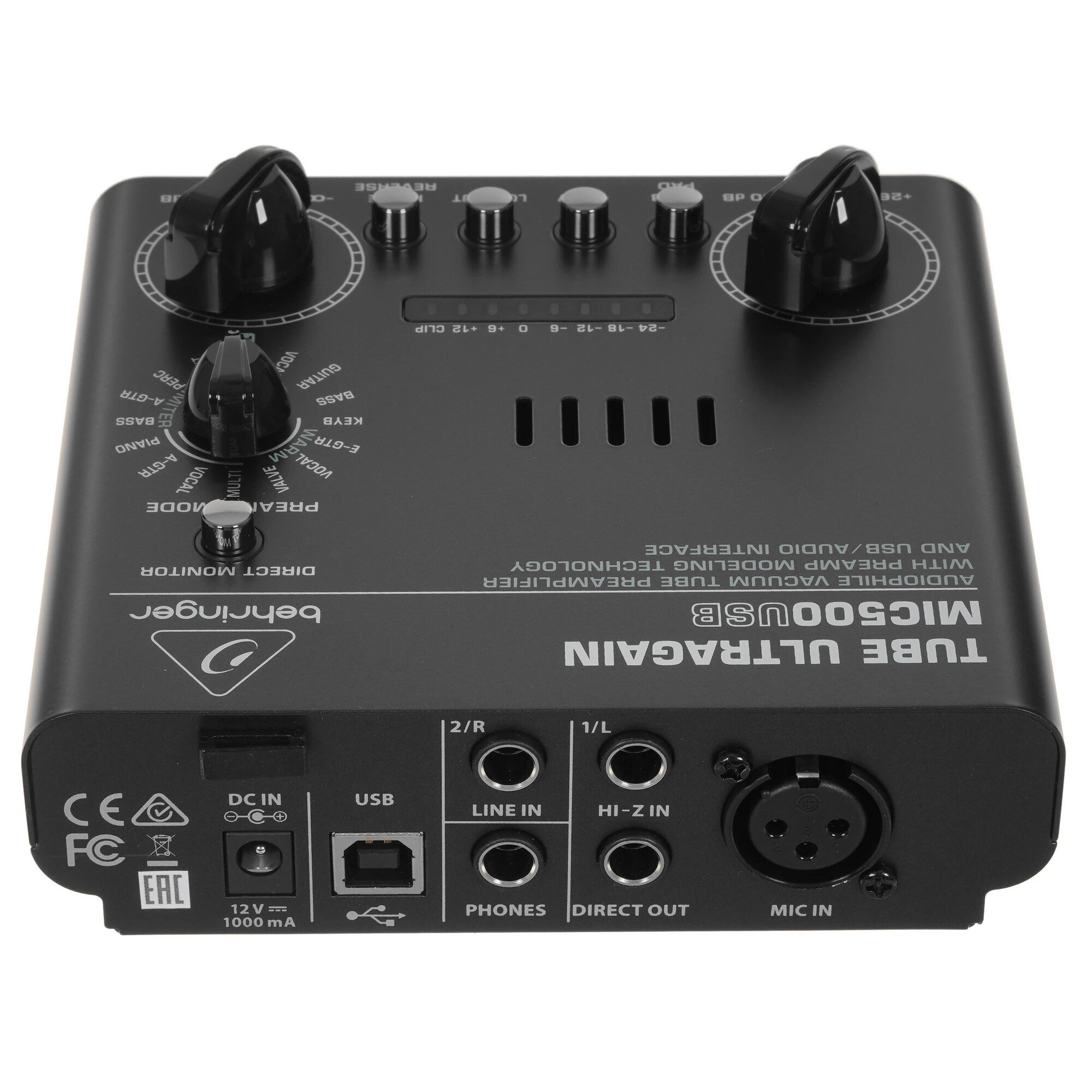 Микрофонный предусилитель Behringer MIC500USB, ламповый, черный