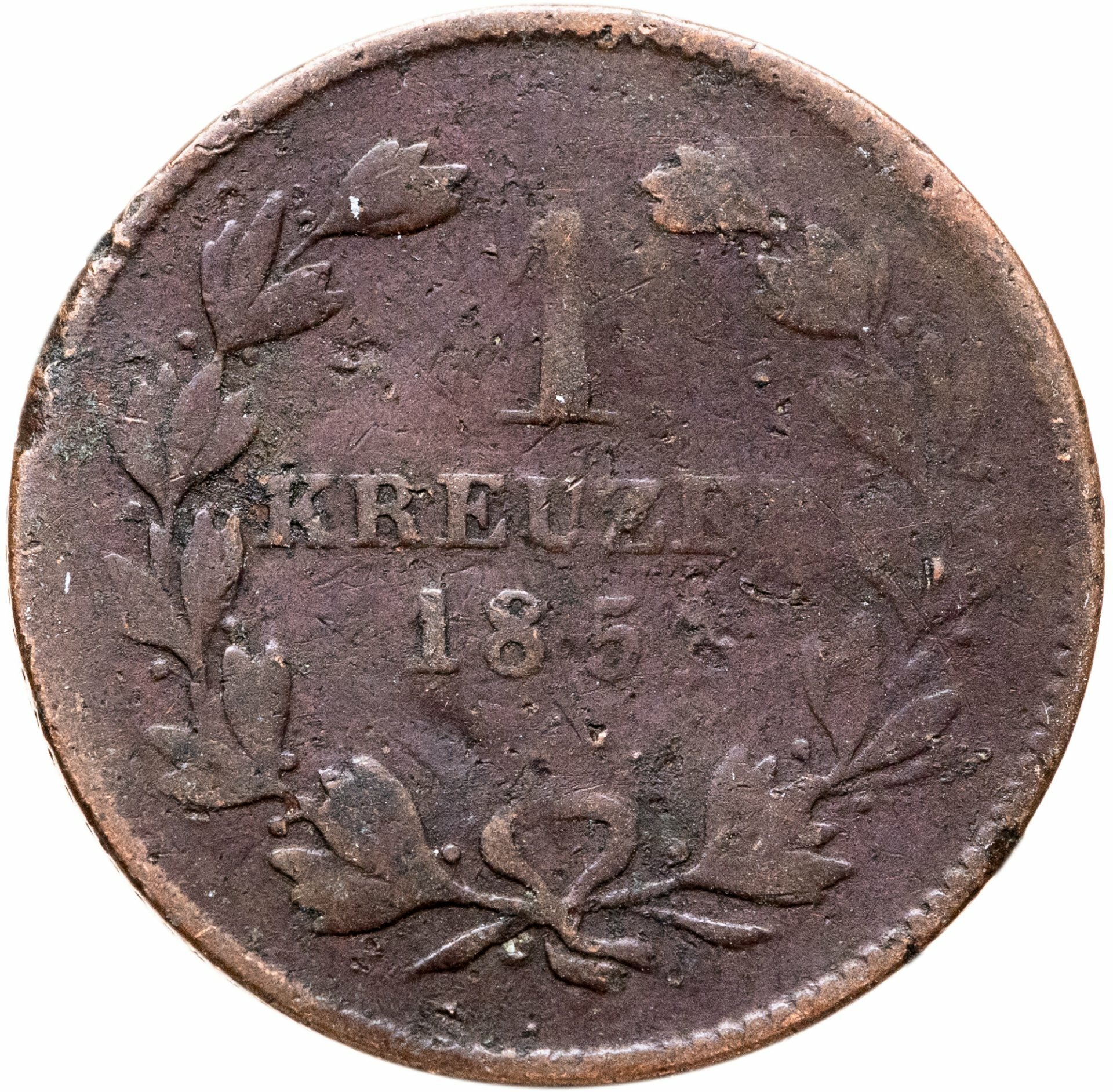 Баден 1 крейцер 1858, Медь, в сохранности F