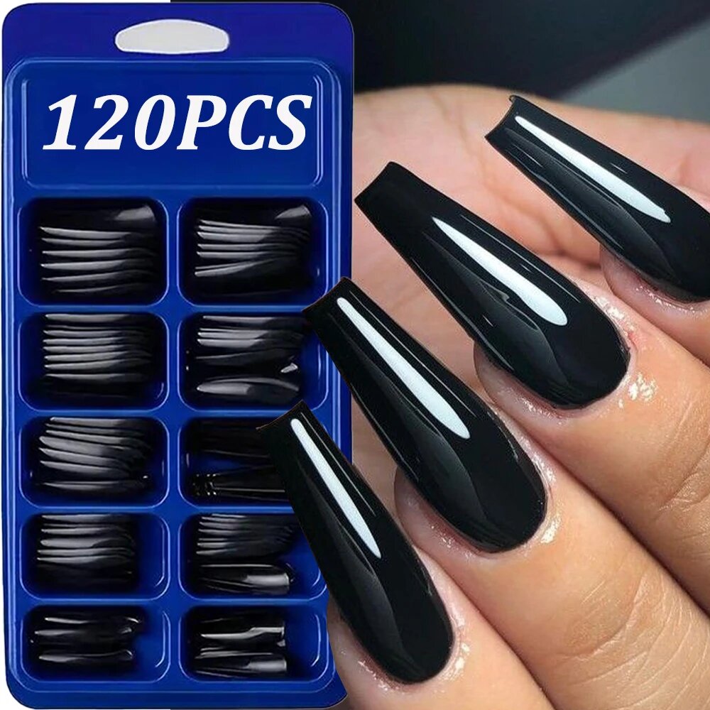 Акриловые ногти Black Glossy Ballerina, Цвет: NO.1, 120 шт.