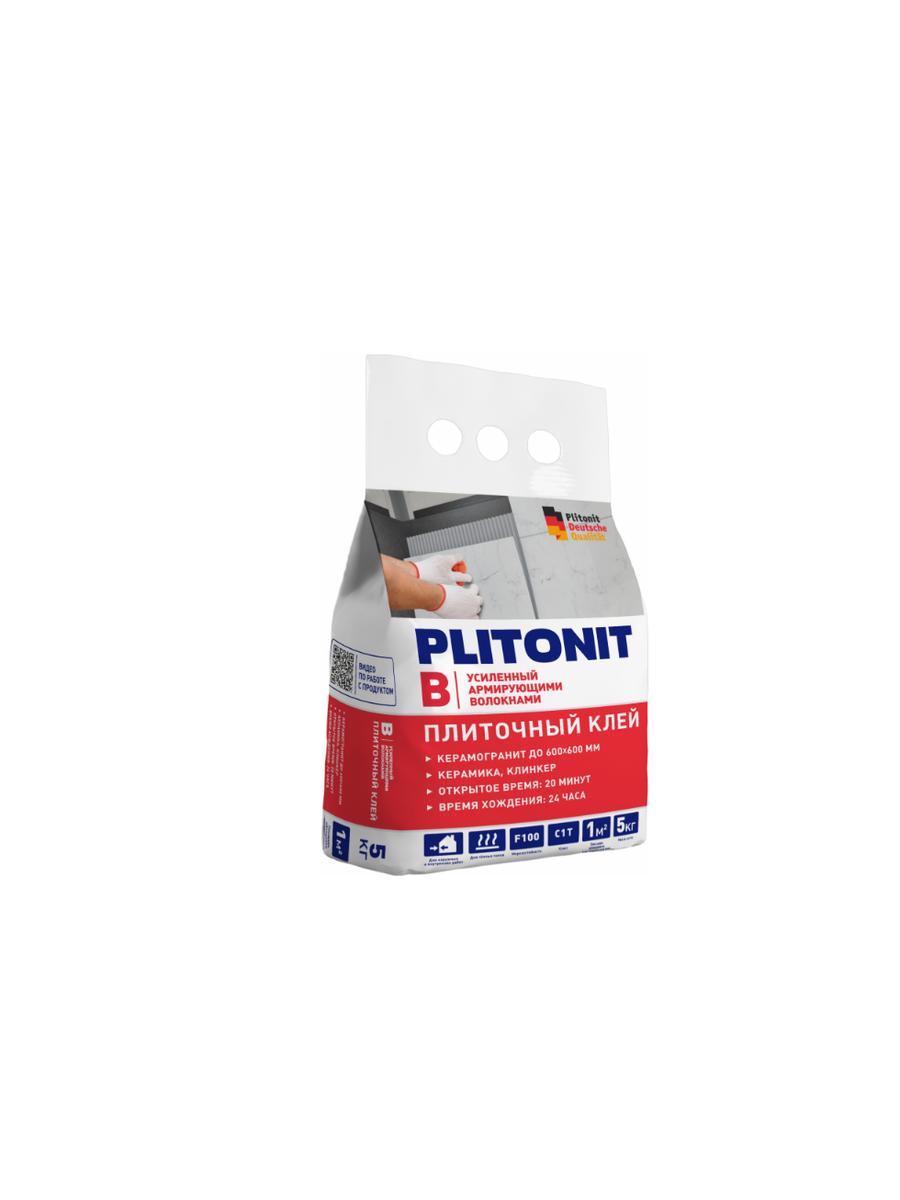 Клей для плитки усиленный Plitonit В для наруж, внутр работ 5 кг