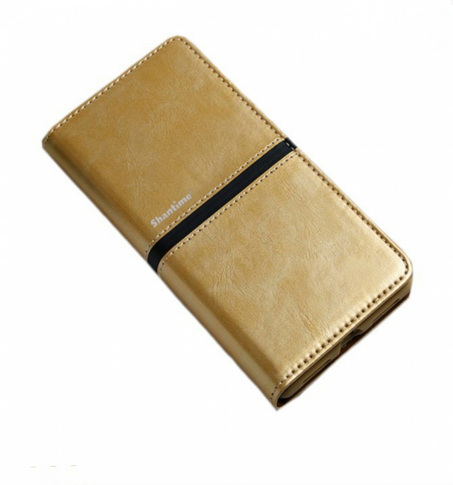 Чехол-книжка MyPads для Vivo Y50 из искусственной кожи с металлической основой золотой с черной полосой