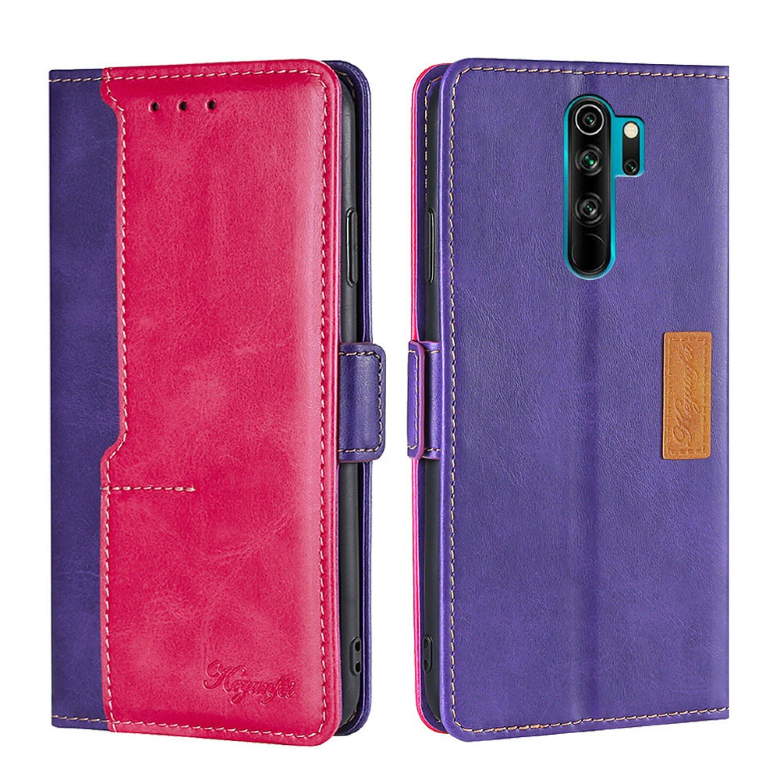 Чехол-книжка MyPads для Xiaomi Redmi Note 8 Pro красно-фиолетовый из кожзама с карманами и магнитной застёжкой