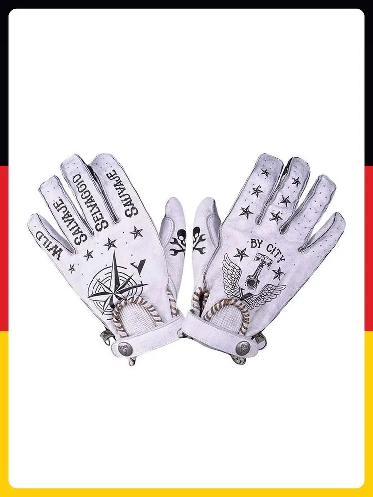 By City Мотоперчатки Second Skin Tattoo II Белый M Кожаные мотоциклетные перчатки