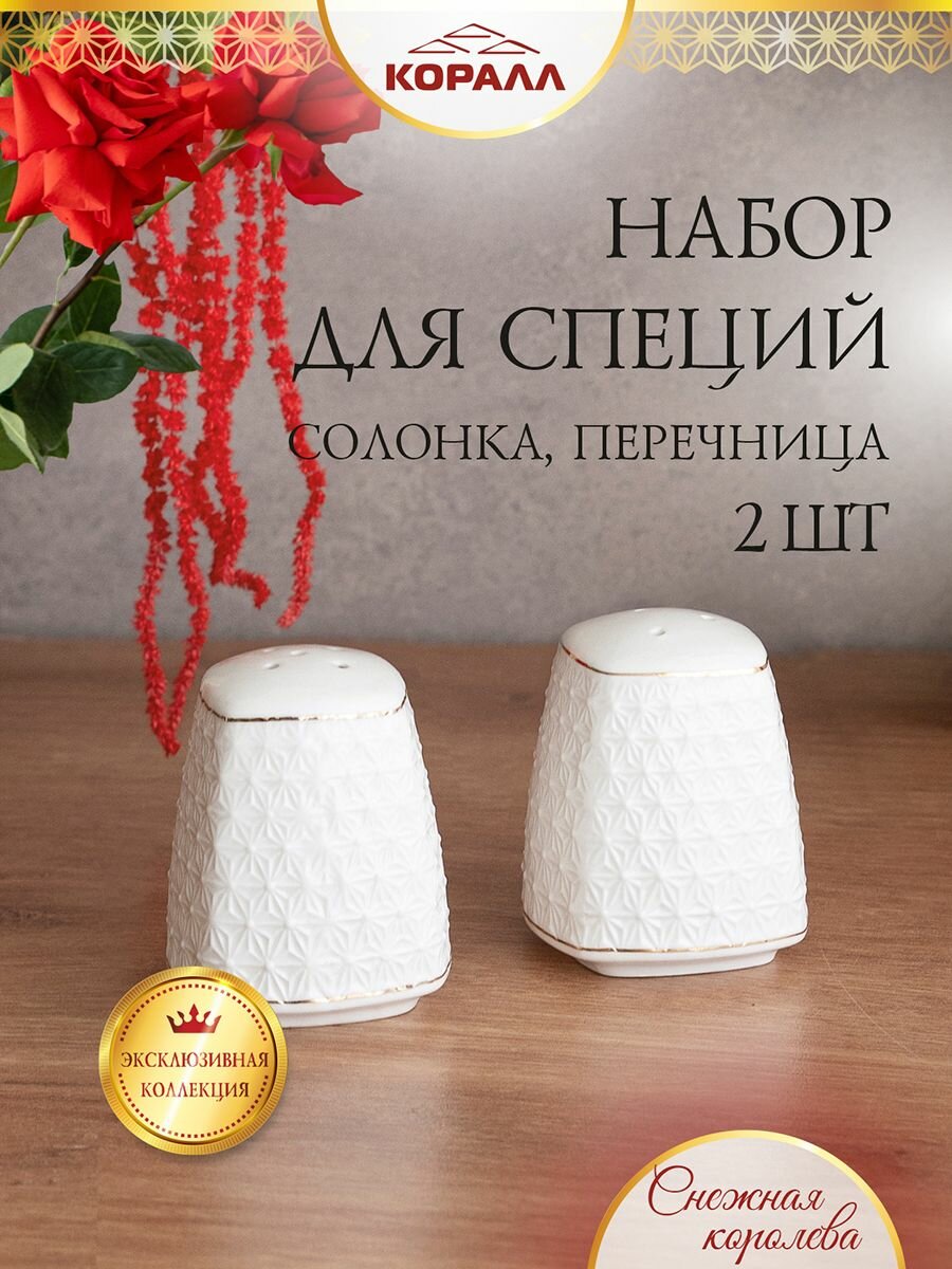 Набор для специй, емкость для соли "Снежная королева" квадрат 1/2 солонка перечница керамика