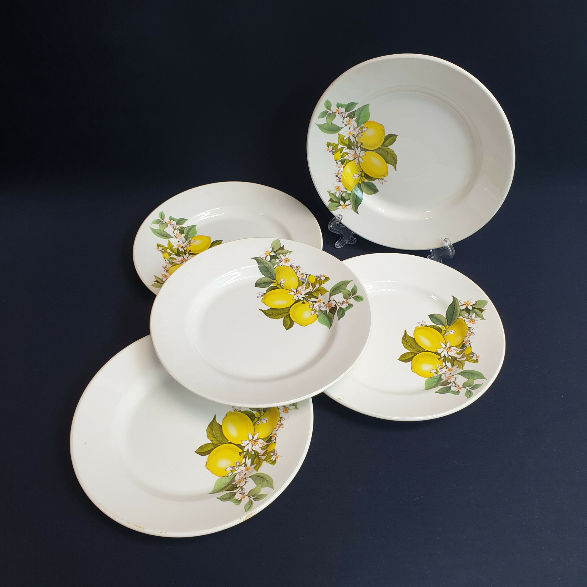 Набор тарелок пирожковых 5 шт, Чайка, фарфор, деколь, на 1-ой скол. Винтаж, СССР.