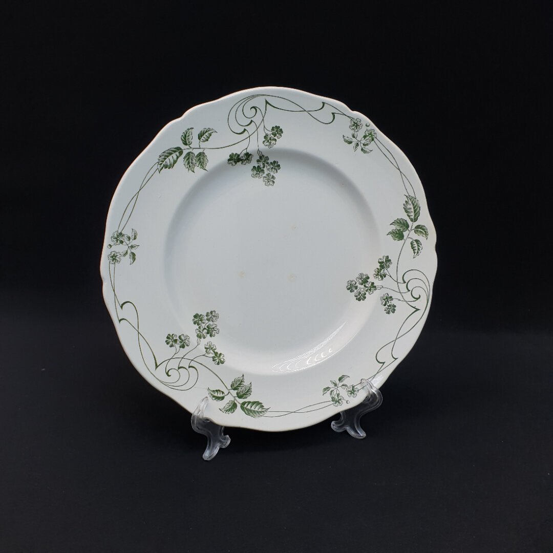 Антикварная столовая тарелка, фарфор деколь 24 см, сколы, Царская Россия до 1917г