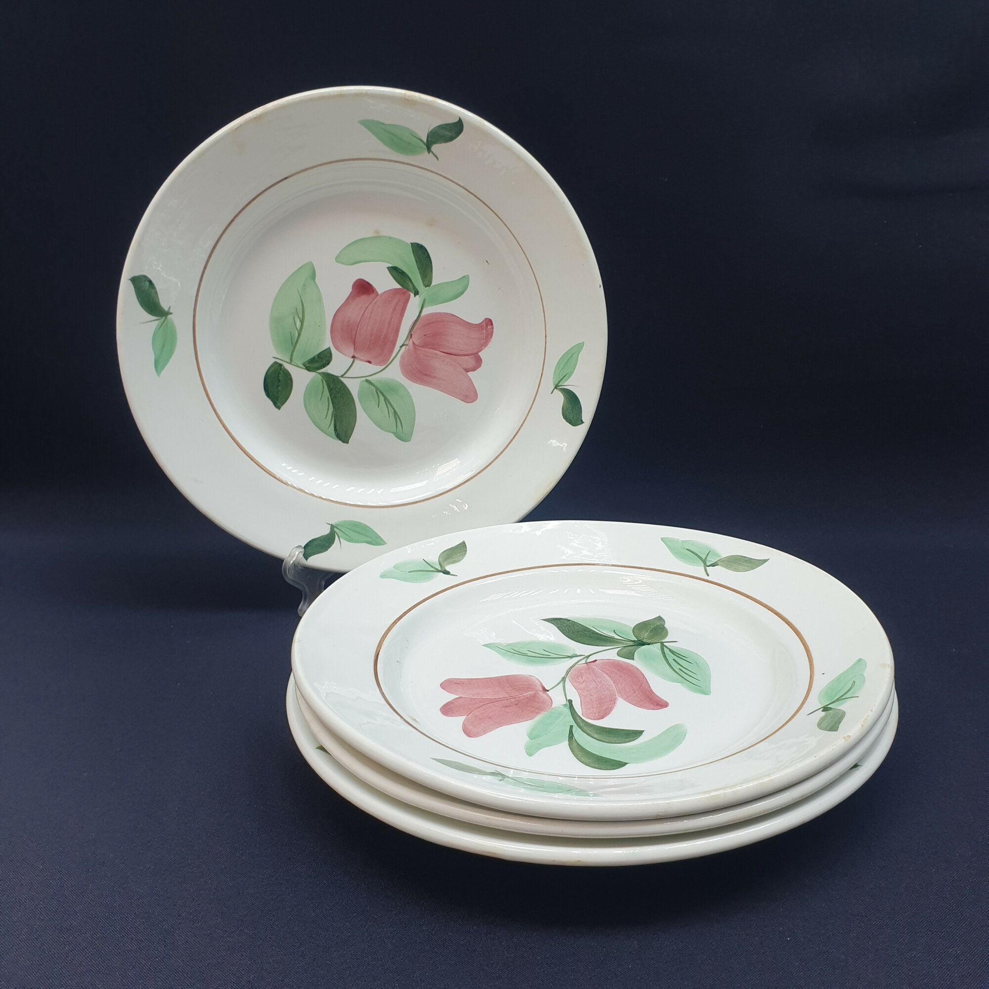 Набор из 4 винтажных суповых тарелок , Чайка, фарфор, роспись, СССР.