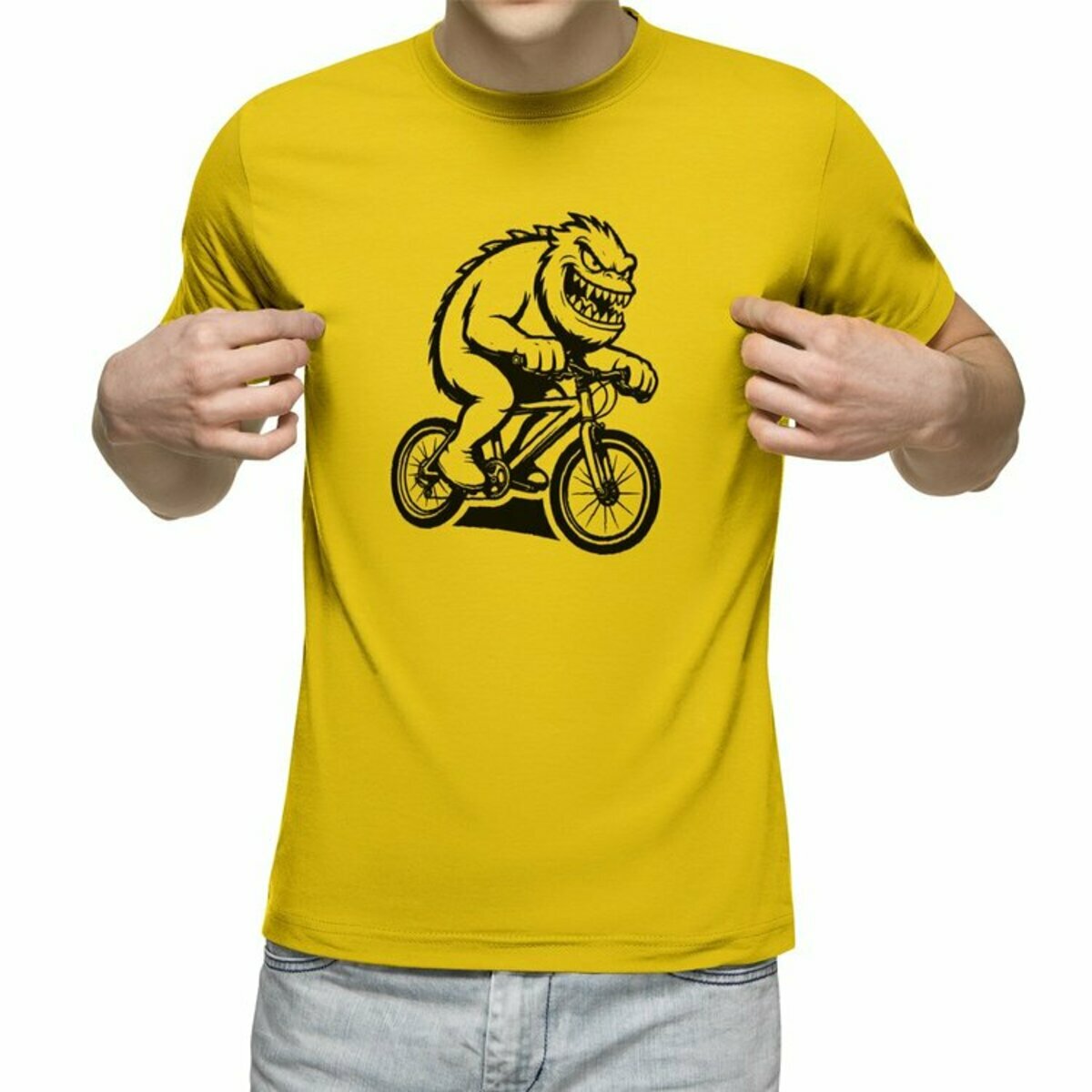 Мужская футболка «Монстр на BMX» (желтый, M)