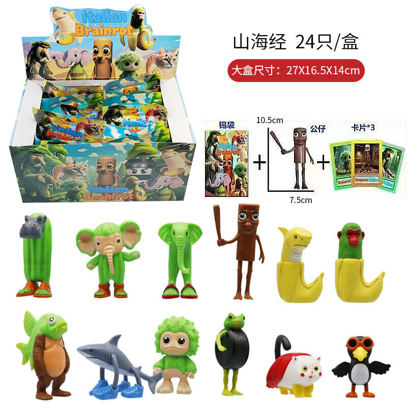 Tungtungsahur Классические фигурки гор и морей, включая акул, кактусы, слонов и деревянные человечки из палочек.