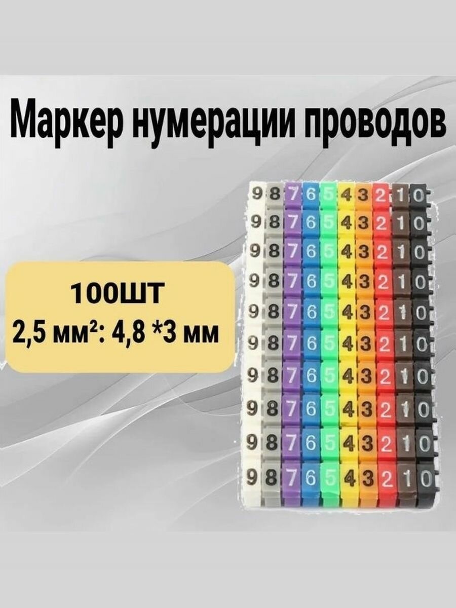 Маркеры кабельные, бирка для проводов, клипса с маркировкой 2,5мм набор 100шт.