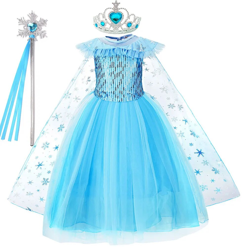 Платье MESOQ синее для девочки из хлопка и полиэстера 7-8T(140), elsa outfit 06