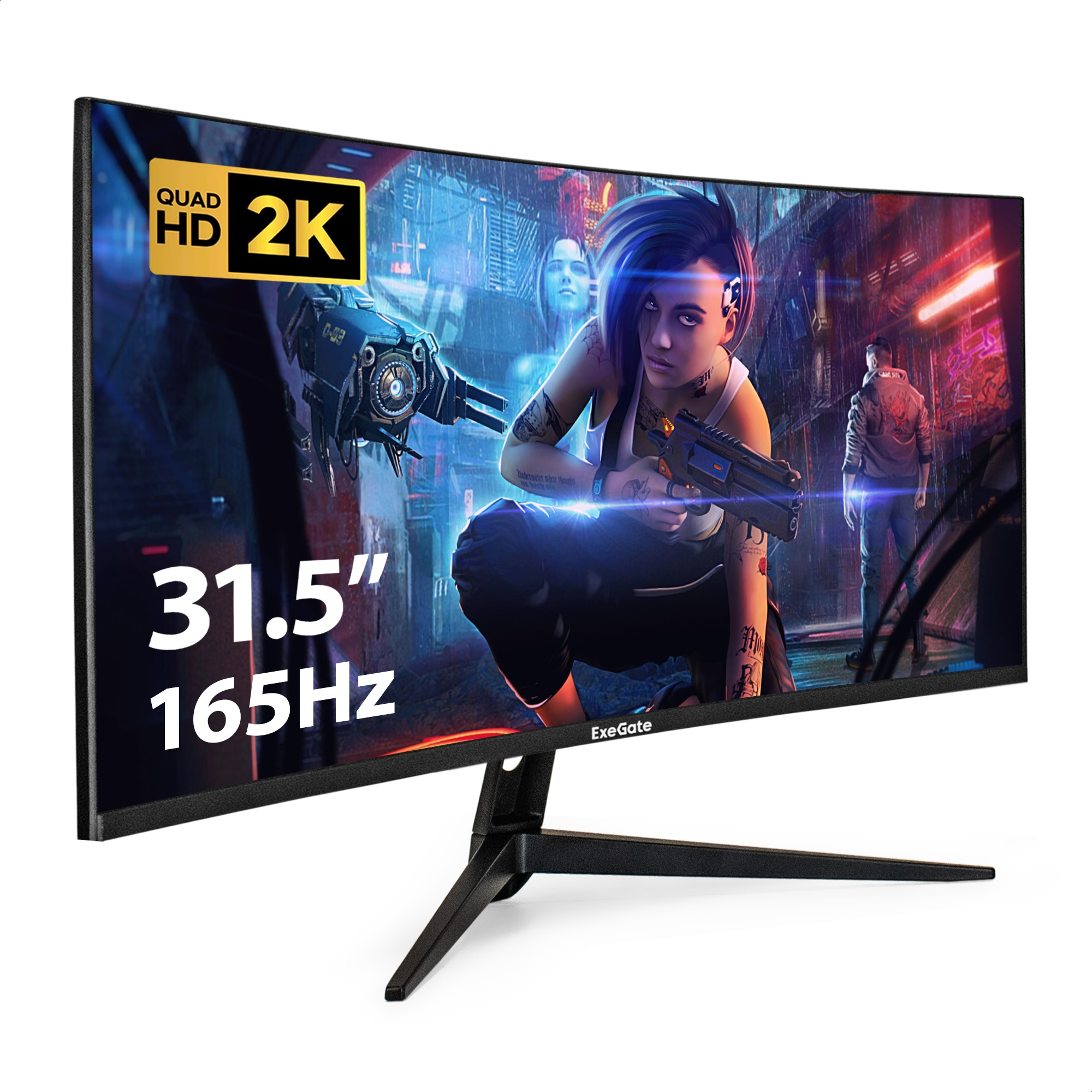 Монитор изогнутый игровой с аудио 31.5" WQHD 165 Гц ExeGate Combat EC3200TA (VA Curved R1500 LED Grade A+, 2K, 2560x1440@165Гц (WQHD), 16:9, 300cd/m2, 3500:1,1ms, HDMI2.0, 2xDisplayPort, RGB-подсветка, Flicker-free, FreeSync EX299470RUS