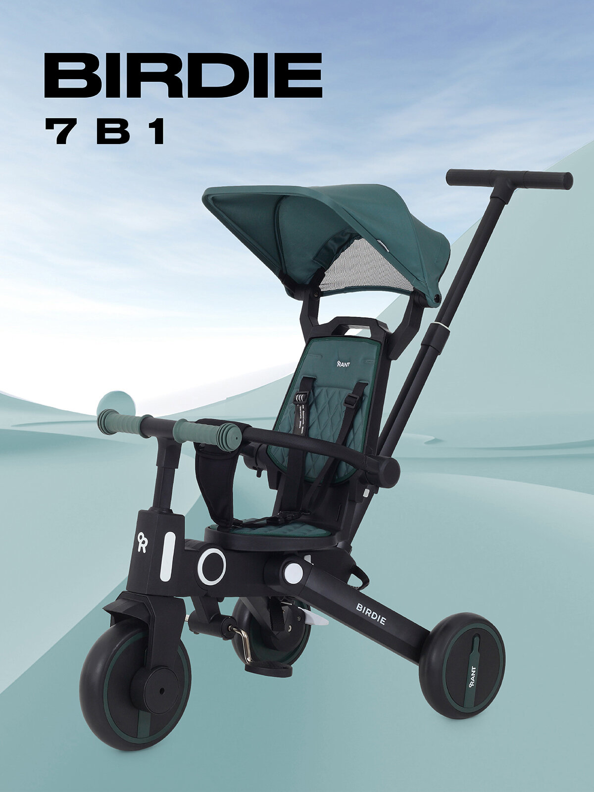 Детский складной трехколесный велосипед с родительской ручкой Rant Birdie Olive