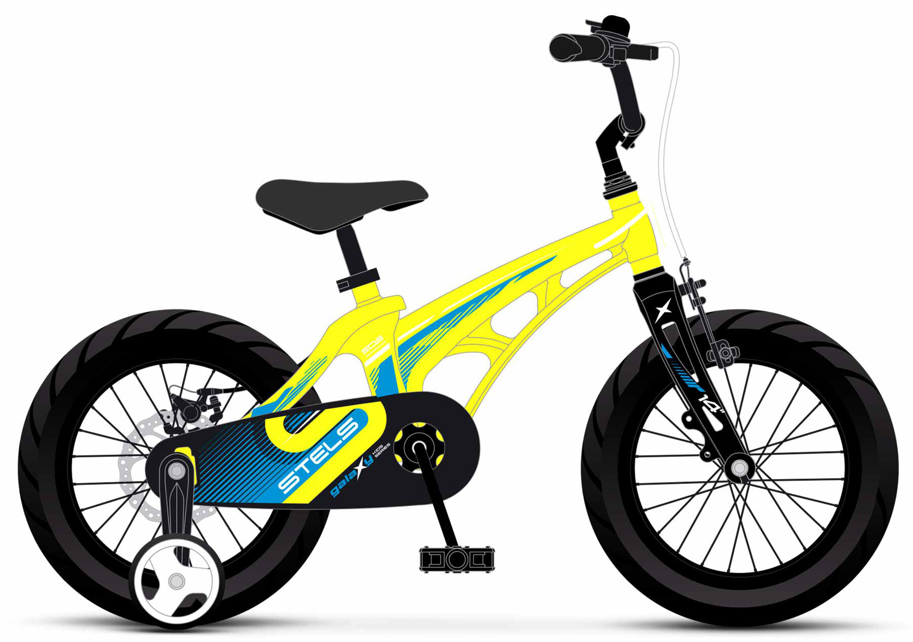 Детский велосипед Stels Galaxy KMD 14" Z010 (2026) 14 Желтый (90-110 см)