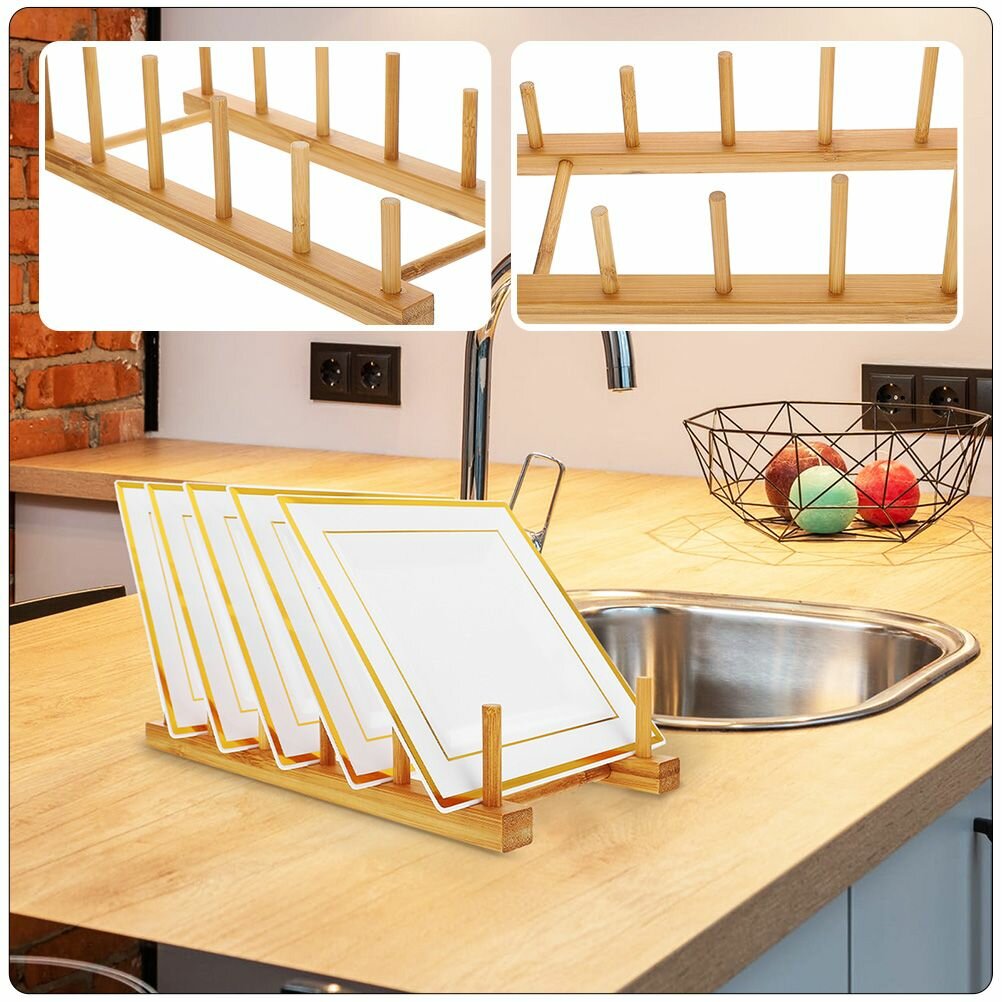 Набор из 2 бамбуковых подставок для сушки посуды, хаки, для хранения посуды дома
