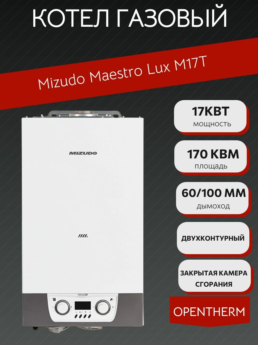 Котел газовый настенный двухконтурный MIZUDO MAESTRO LUX M17Т (17 кВт)
