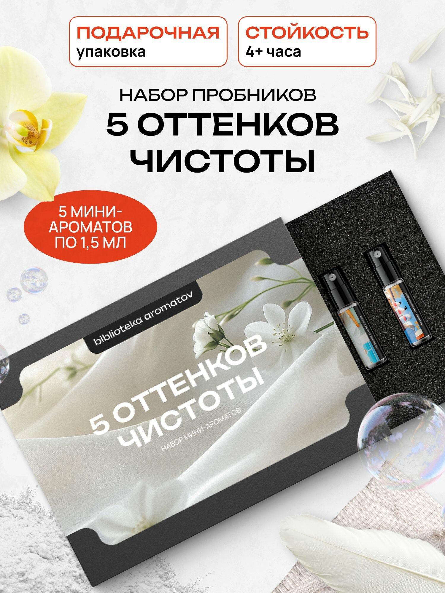 Набор духов женские и мужские 5 ароматов "Семплбокс чистоты", Библиотека ароматов