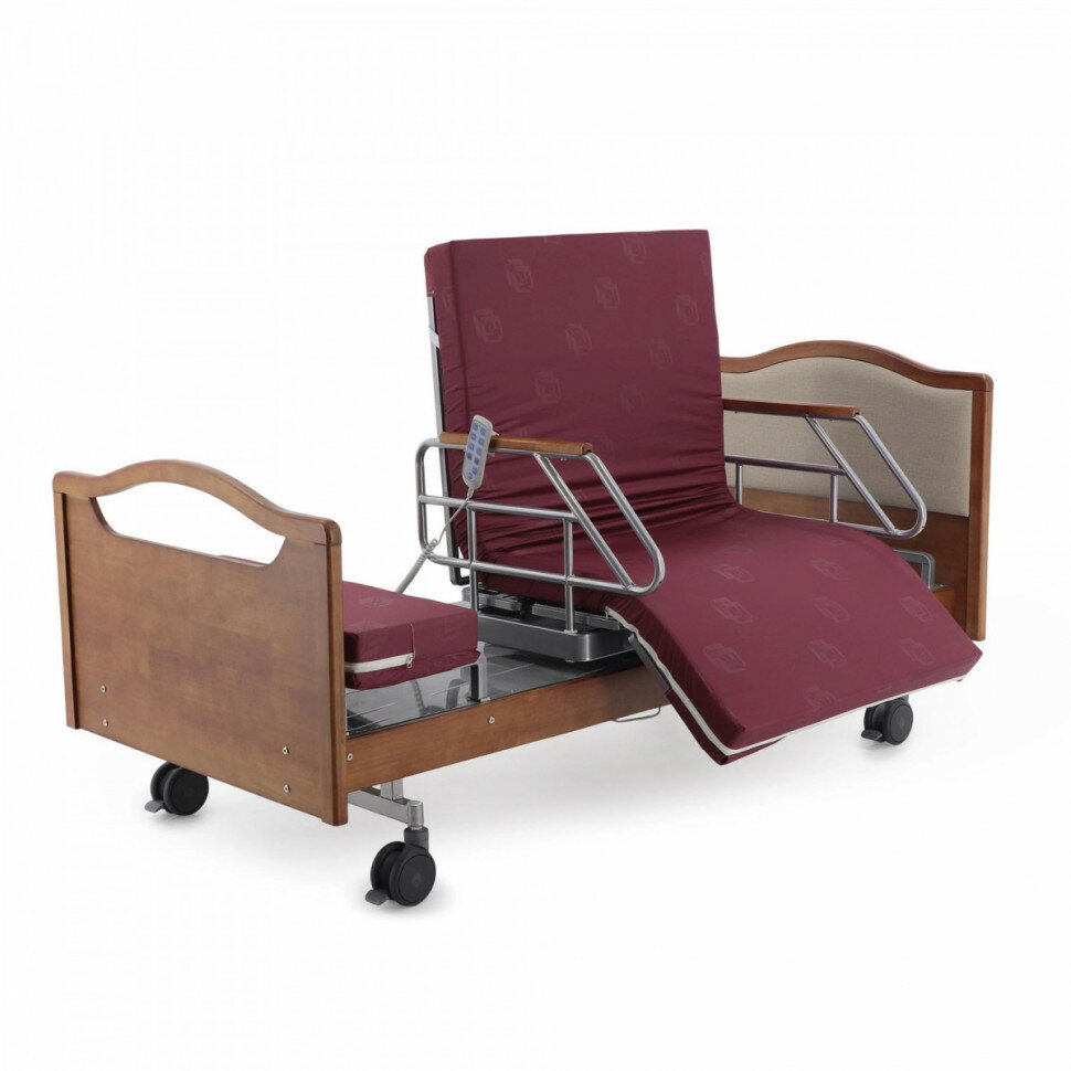 Кровать для лежачих больных с матрасом электрическая MED-MOS DB-2B с поворот. креслом в левую сторону (коричневый)