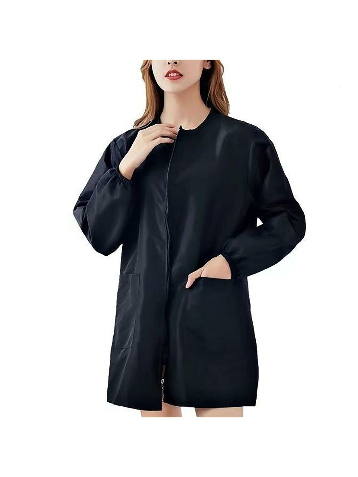 Полиэстеровый фартук для барберов, Черный - длинные рукава