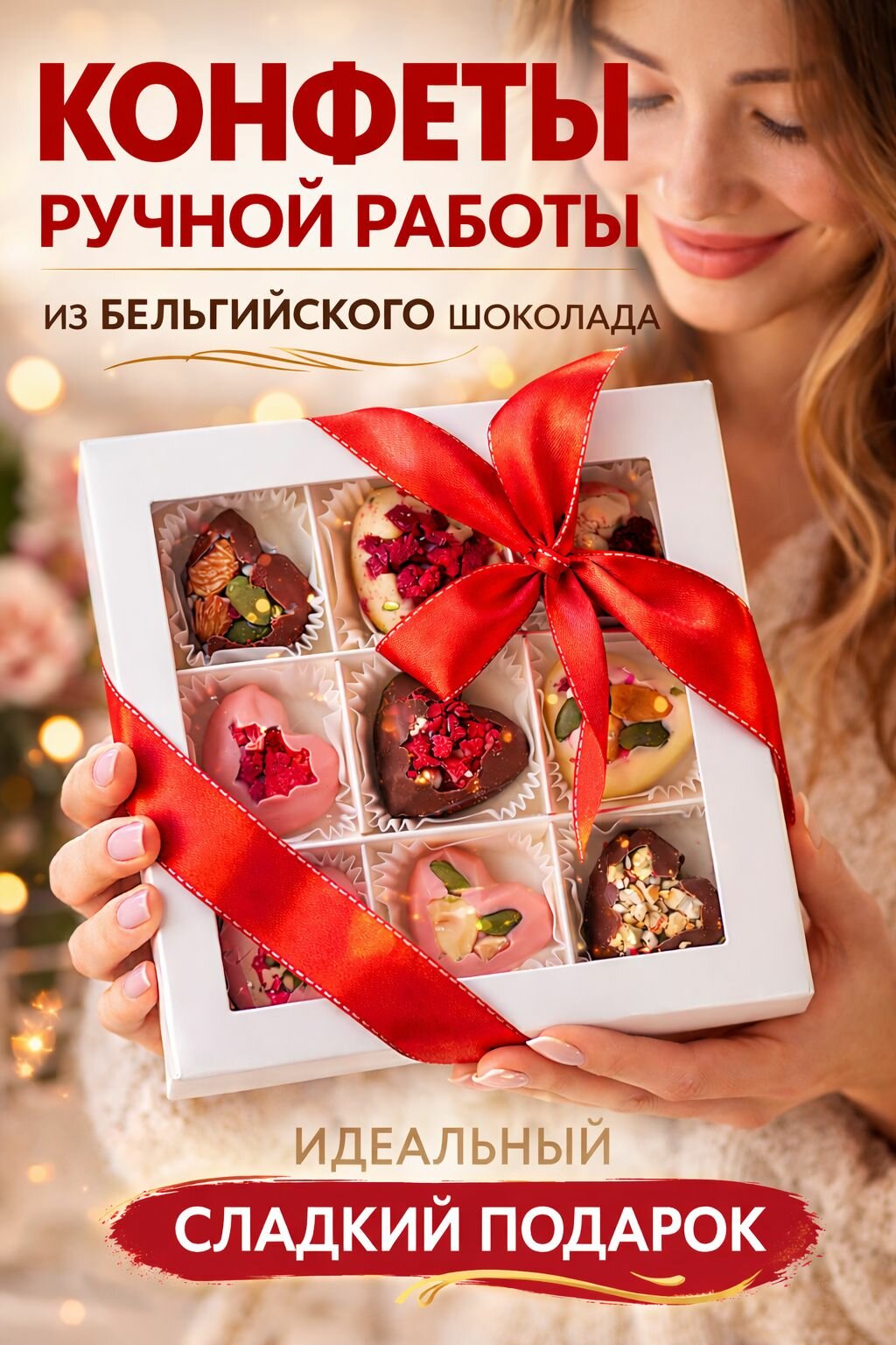 Подарочный набор шоколадных конфет ручной работы из бельгийского шоколада, 9 шт ручной работы, подарок на 8 марта для мамы, подруги, женщины, 9 шт