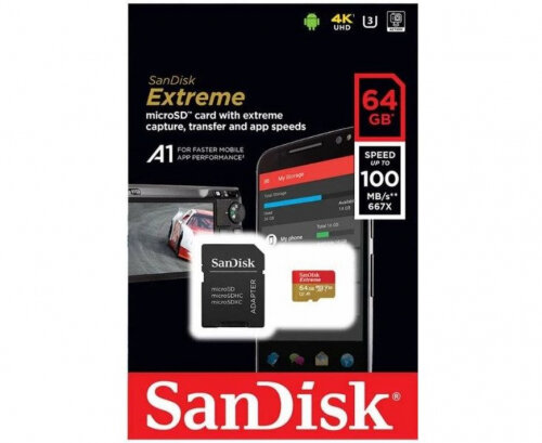 Карта памяти Sandisk microSDXC 64Gb Extreme UHS-I U3 V30 A2 (170/80 MB/s) + ADP