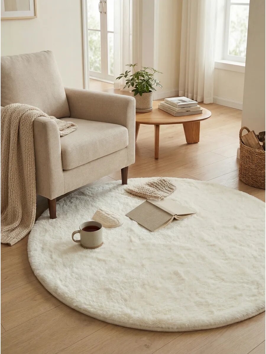 Коврик Natali's Carpets на пол в комнату, прикроватный имитация кролика 160х160 см круглый