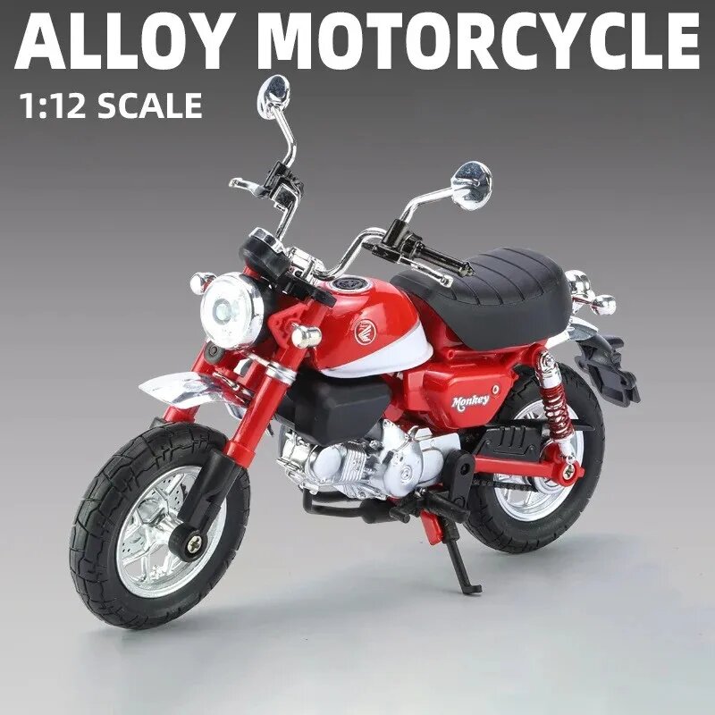 Красная металлическая модель мотоцикла Honda Monkey 1:12