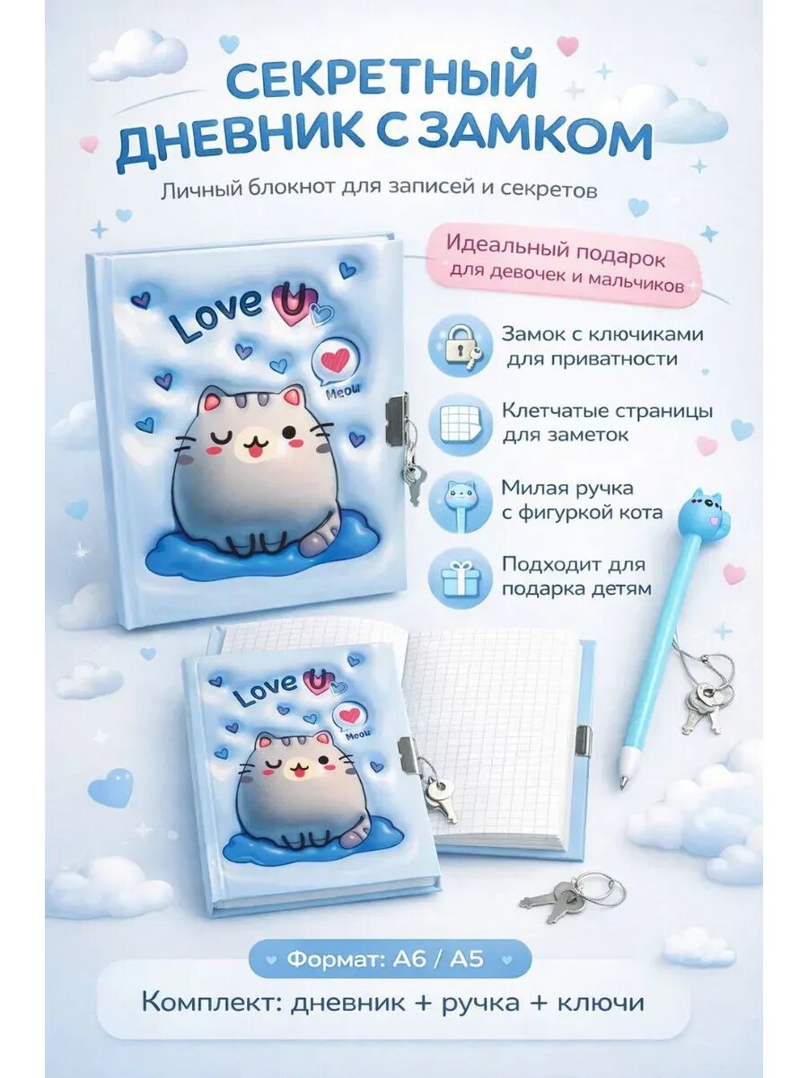 Личный дневник с замочком и ключами для девочек