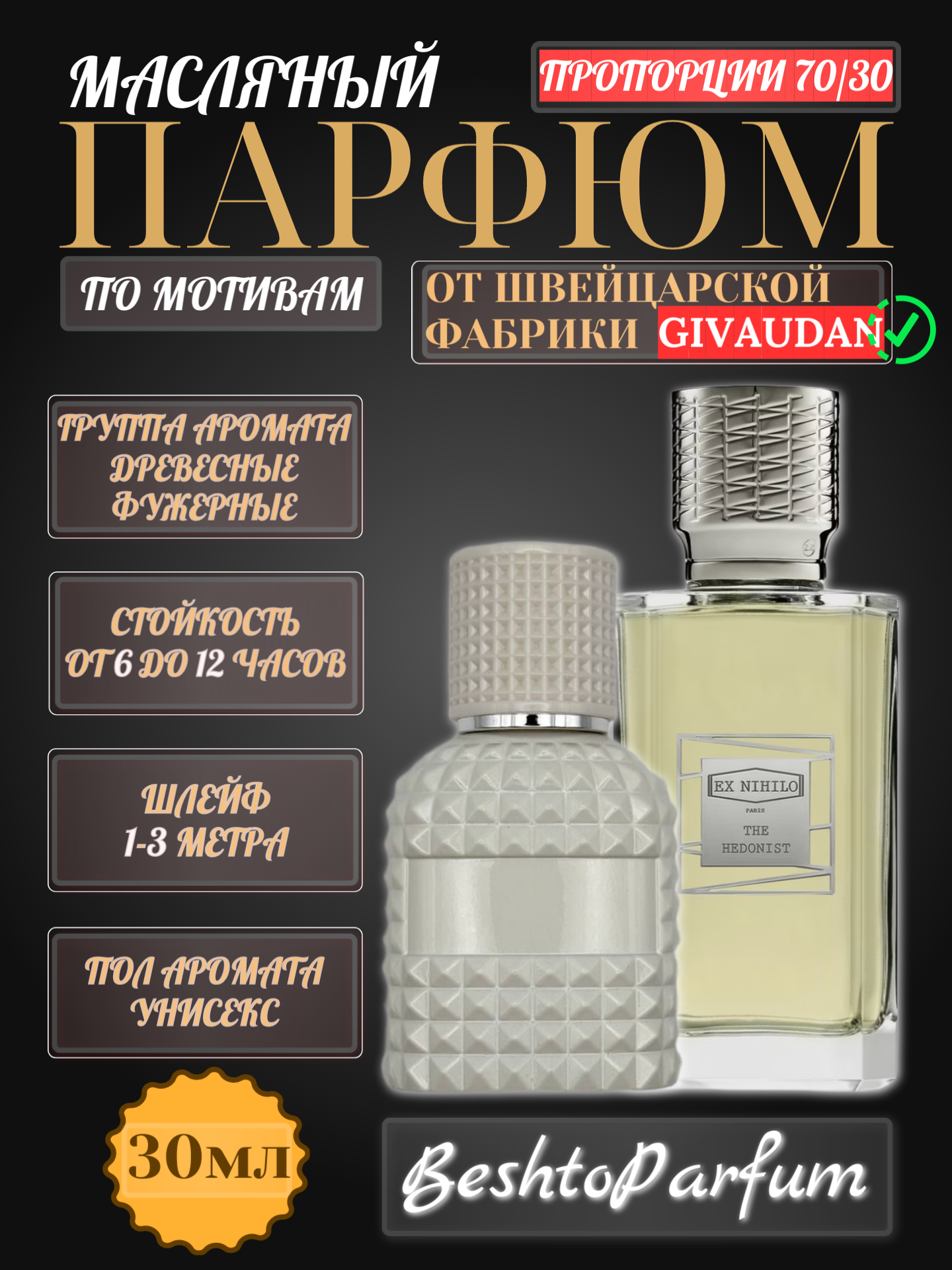 Масляные духи по мотивам Ex Nihilo The Hedonist — стойкий свежий древесно-пряный аромат унисекс / 30мл