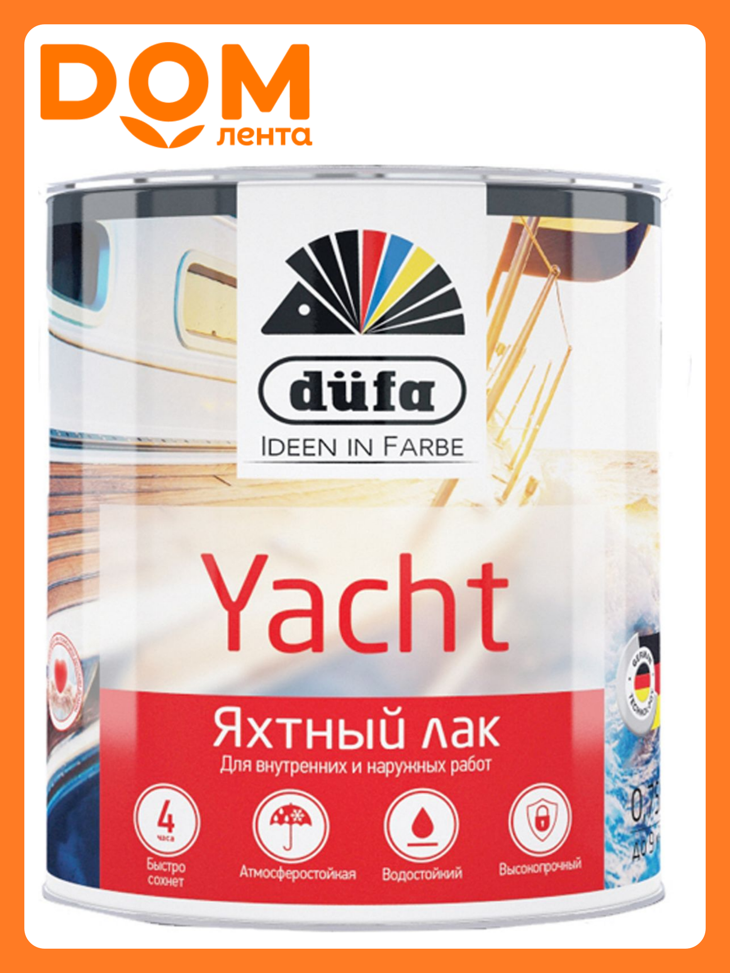 Лак Dufa YACHT, алкидно-уретановый, износостойкий, бесцветный, 0,75 л