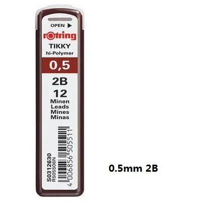 Rotring Грифель для карандаша 0.5 мм, твердость: 2B (2 Мягкий), 2 шт.